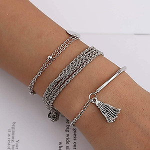 Jovono Boho Stackable Bracelet Silver Layered Sequins Bracelet Sets Baeded Bracelets for Women(4Pcs)