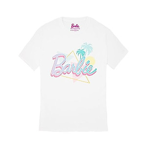 Barbie Women's Palm Tree T-Shirt | Iconic Brand | Fashionable White Top | Comfortable Retro Fit Movie Merchandise Gift - Large