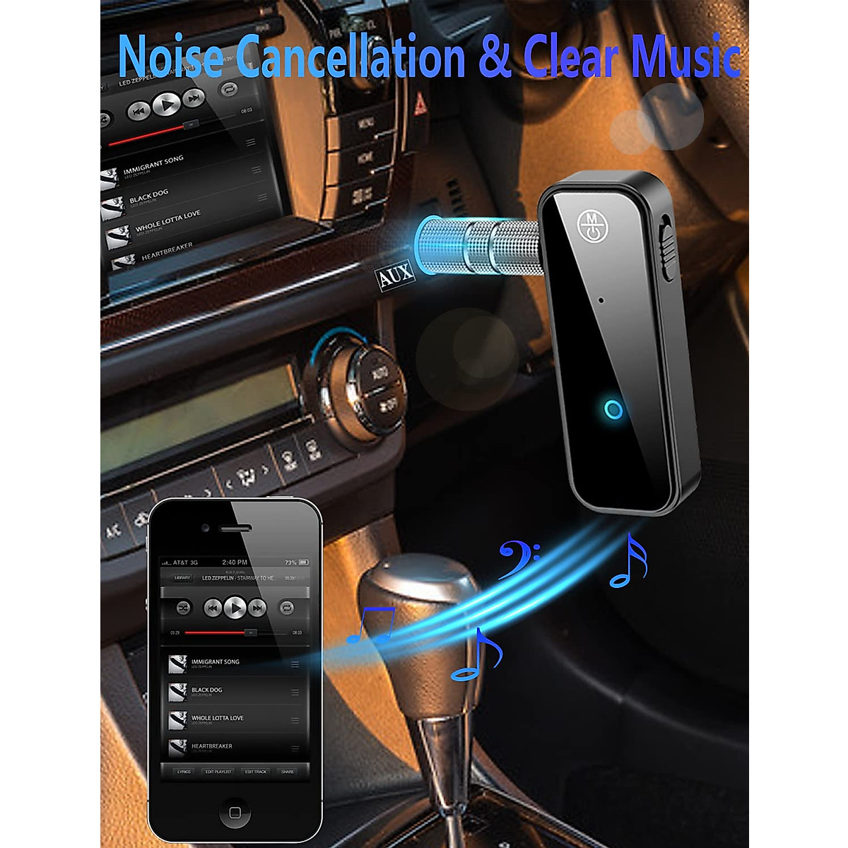 FMIIFMS Bluetooth 5.0 Adapter 3.5mm Jack Aux Dongle, 2-in-1 Wireless Transmitter Receiver for Car,TV Audio,Headphones,Speakers,Projector