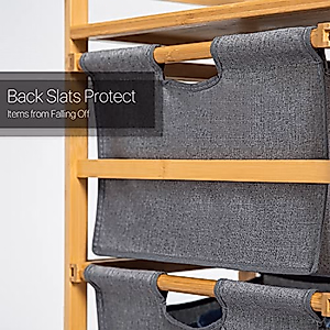 MoNiBloom 3 Section Clothing Storage Removable Bamboo Organizer Unit with Pull-Out Fabric Baskets for Bedroom Laundry Home Office, Grey