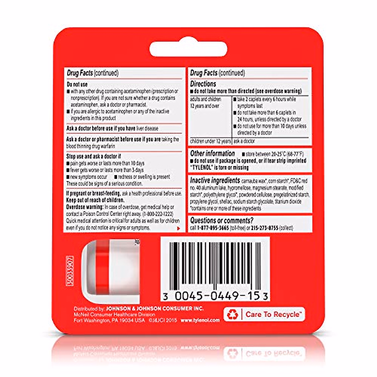 Tylenol, Extra Strength Caplets with 500 mg Acetaminophen Pain Reliever Fever Reducer ct, Multicolor, 10 Count