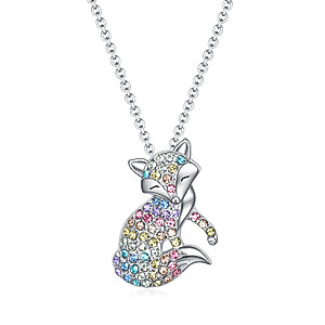 Fox Necklace for Girls Women,Fox Gifts for Girls Rainbow Fox Pendant Jewelry Valentine's Day,Birthday,Christmas,Back to School Gifts for Girls (Fox Necklace)