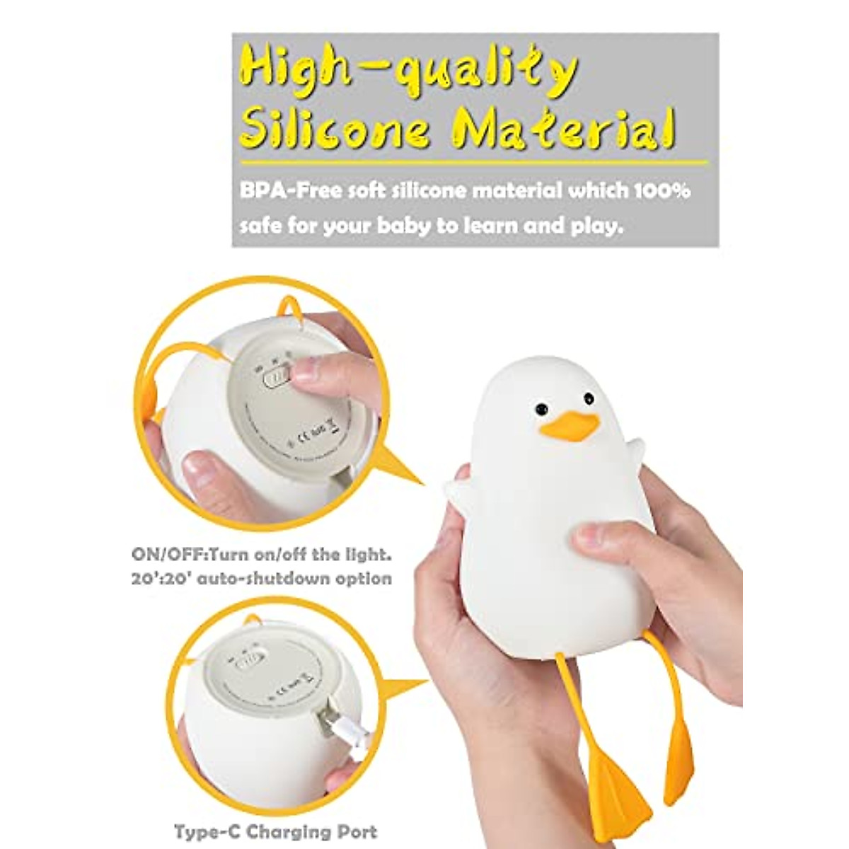 Ammonite Nursery Night Light, Cute Silicone Duck Lamp for Kids, Soft Silicone Kids Nursery Nightlight USB LED Touch Lamp Kids Bedroom Decor as Xmas Birthday Gifts for Boys Girls