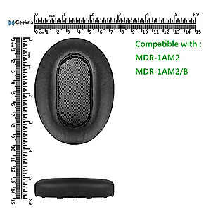 Geekria QuickFit Replacement Ear Pads for Sony MDR-1AM2, MDR-1AM2/B Headphones Ear Cushions, Headset Earpads, Ear Cups Repair Parts (Black/Plastic Ring)