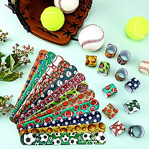 Deekin Sports Ball Slap Bracelets Football Baseball Basketball Snap Bracelet Bands Slap Bands Colorful Slap Bracelets Party Favors for Boys Birthday Party Supplies, 8.8 x 1.2 Inch (48 Pcs)