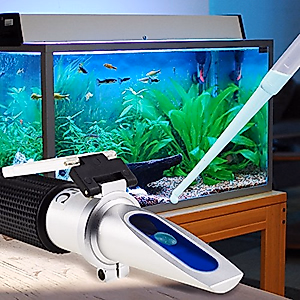 Professional Optics Salinity 0-10% Sea Water Refractometer ATC, Dual Scale (1.0 to 1.070 Density / 0-100ppt) for Salt Sea Water Aquarium Tank Marine Industry with LED Light and pipettes