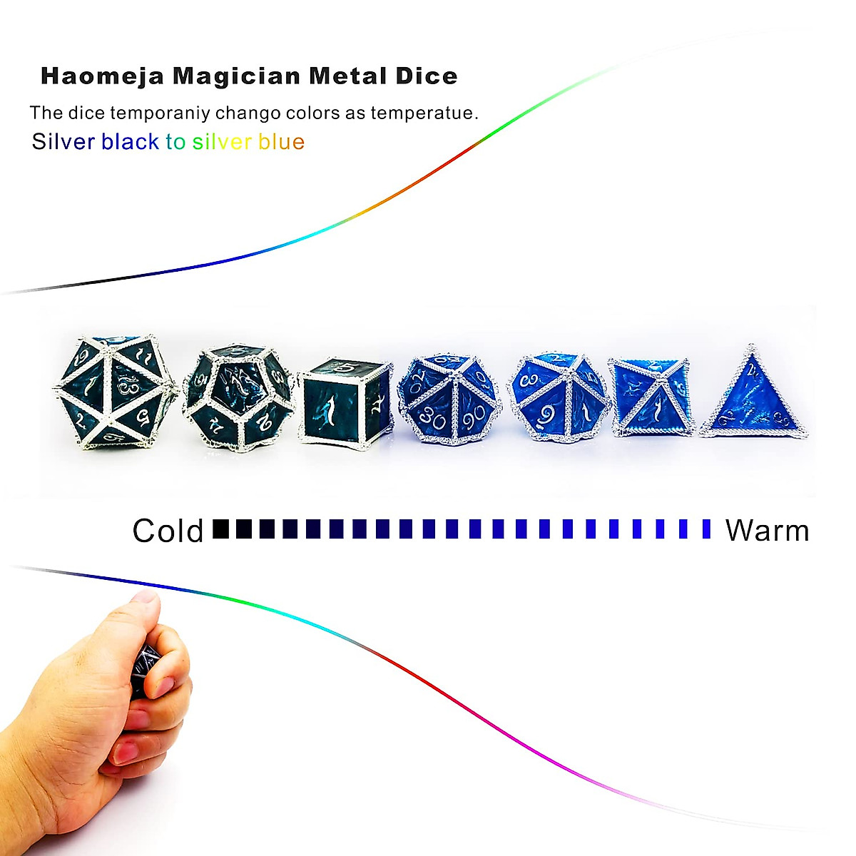 MJDICEOK Color Changing dice Metal Dragons dice DND dice Set D&D dice Set Role Playing dice Apply to Dungeons and Dragons (Black to Blue)