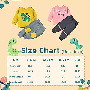 12-18 Months Boy Clothes Toddler Baby Infant Fall Winter Outfits Cute Dinosaur Cartoon Tops+Pants Set,Yellow boys outfit 12-18 months/80cm