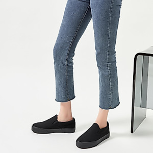 Women's Canvas Slip On Shoes Fashion Sneakers Flats Shoes White Canvas Shoes(Full Black.US6)