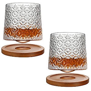 Crystal Whiskey glasses set of 2,Rotatable -10 Oz old fashioned whiskey glasses,bar whiskey glasses,style glassware for bourbon,perfect Idea for scotch lovers,glasses for scotch, rum,Ice flower