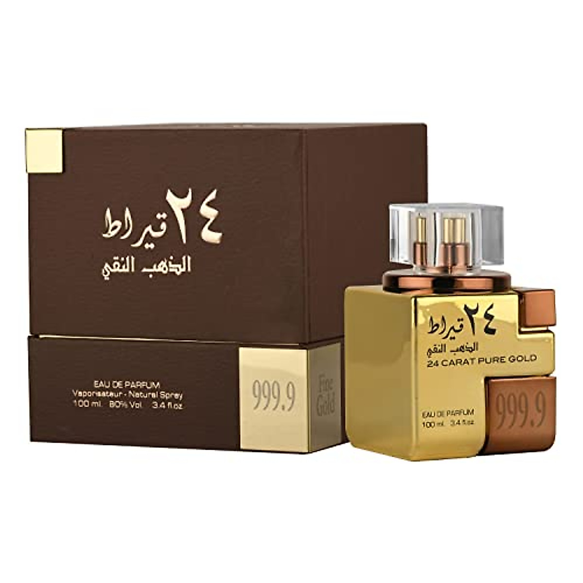 24 Carat EDP - 100 ML (3.4 oz) I Classic combination of Oudh, roses and vanilla I Incense, Amber, Leather, Musk, & Vanilla I Very Strong Smell I Powerful Arabic Attar perfume I by Lattafa (24 Carat Pure Gold)