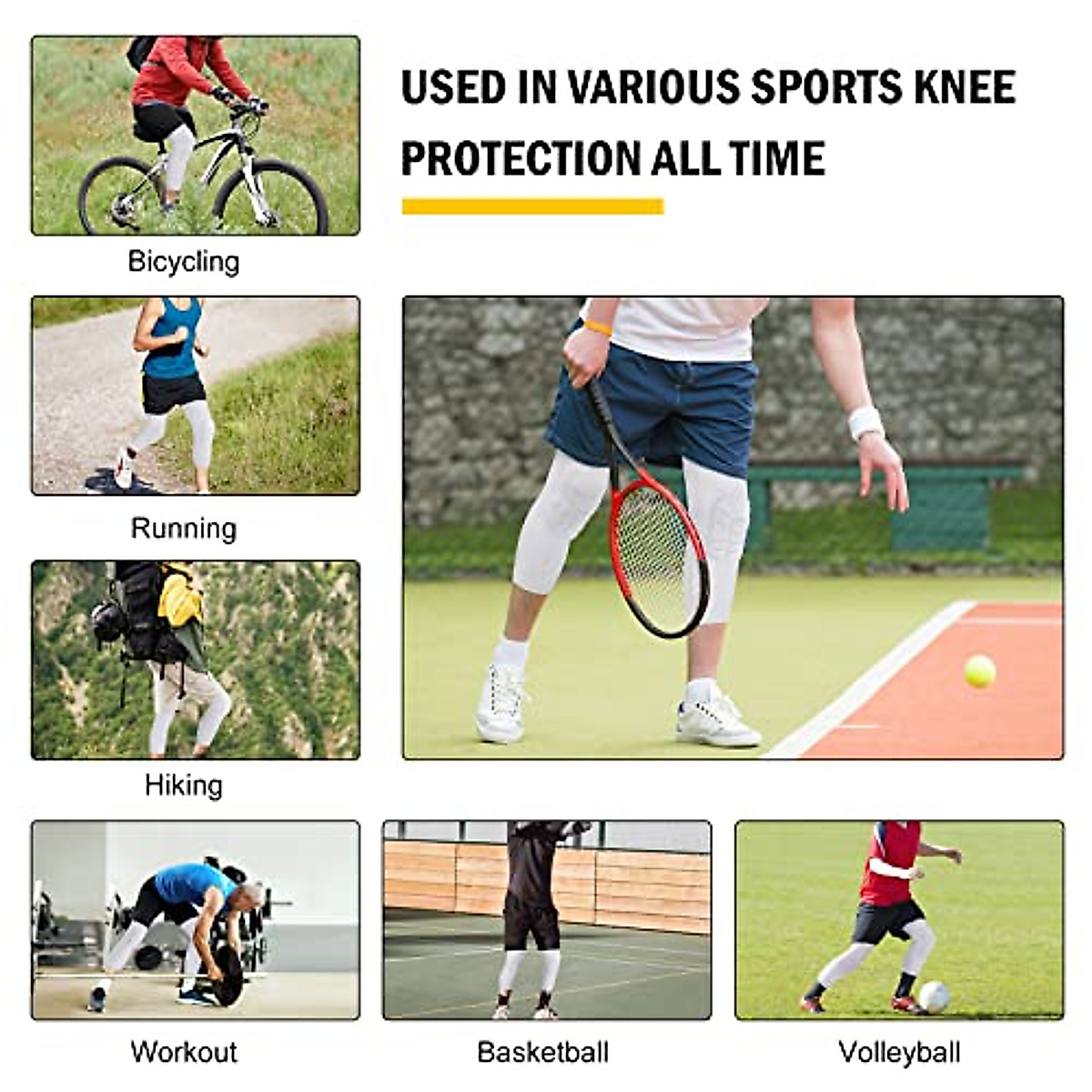 Blaward 2 Pack Men's Basketball Pants with Knee Pads 3/4 Capri Padded Compression Tights Leggings Sports Athletic Baselayer