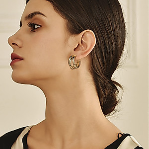 SAILIMUE 10 Pairs Gold Clip On Hoop Earring For Women 14K Gold Plated Chunky Clip Earrings No Piercing Earrings Set