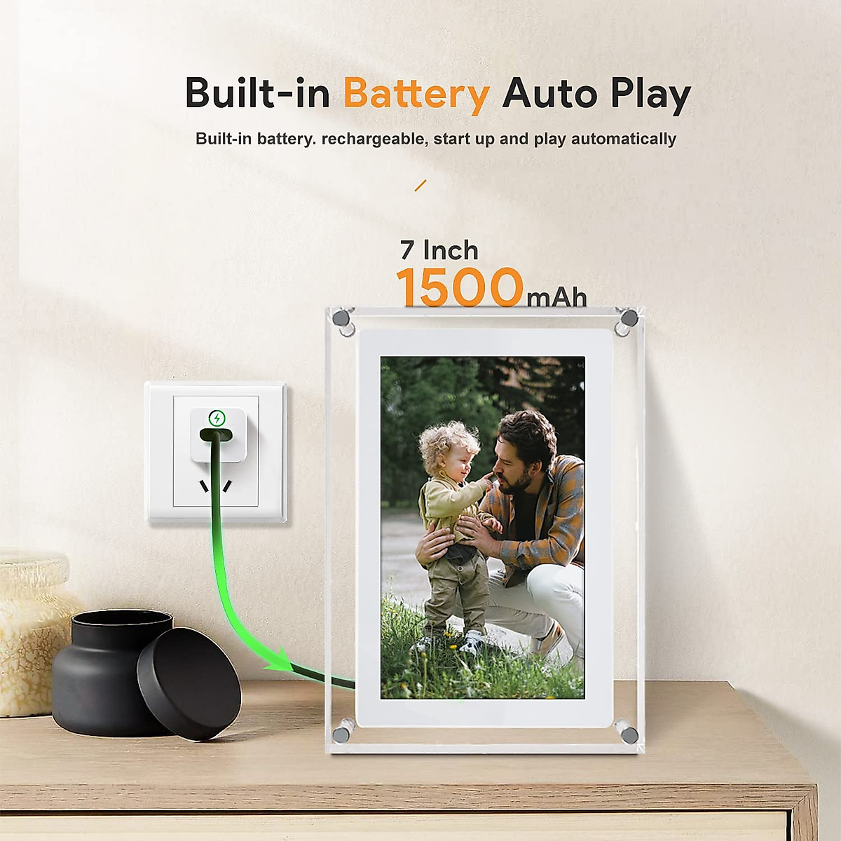 Amaboo 7 Inch Acrylic Digital Picture Frame, Motion Video Frame with Latest Transparent Design, Digital Photo Frame with Built-in 1GB Memory and 1500 mAh Battery