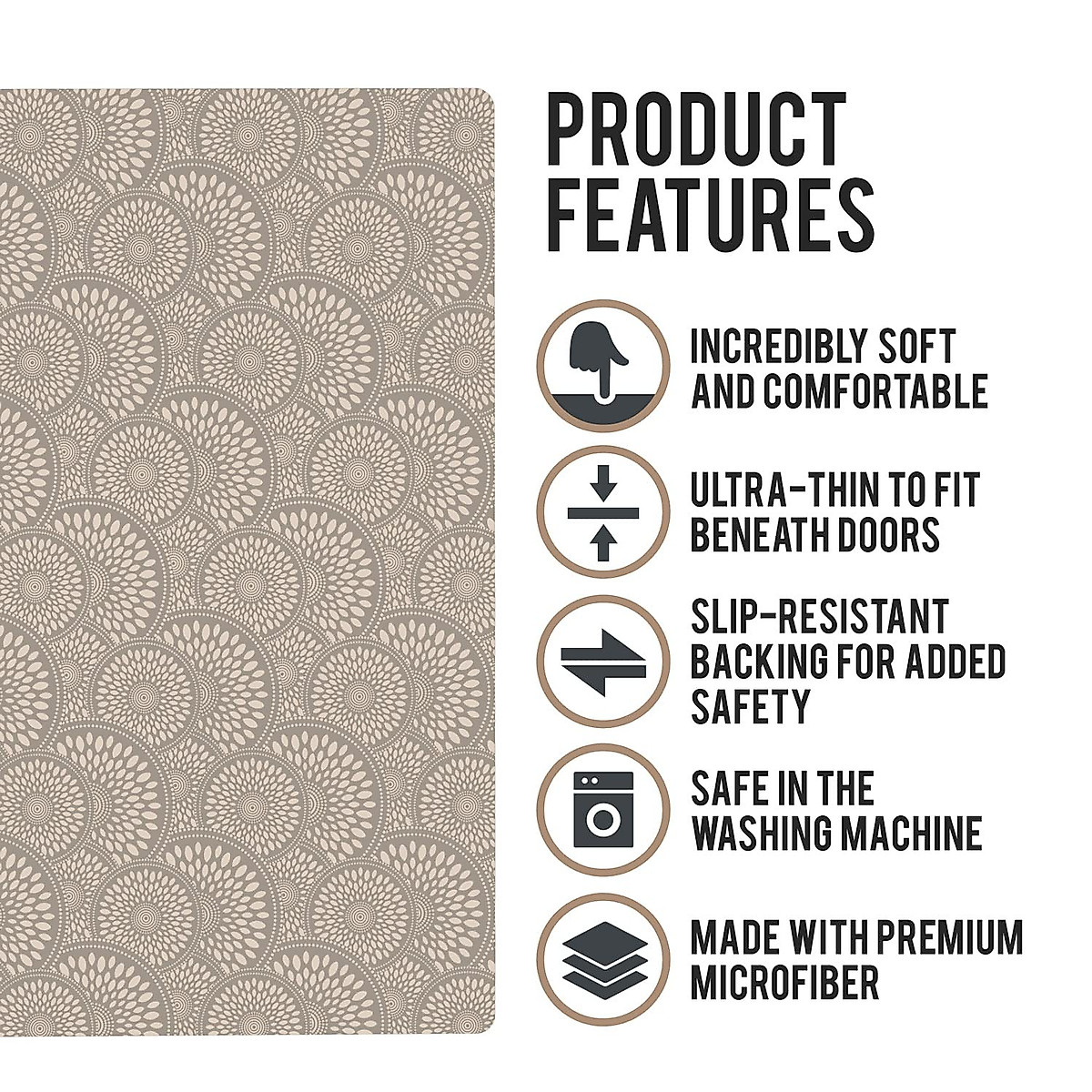 Shape28 Small Area Rug Mat Ultra-Thin Kitchen Rug Entrance Mat with Non Slip Rubber Backing Szie 24 inches x 18 inches Color Latte Design 1S