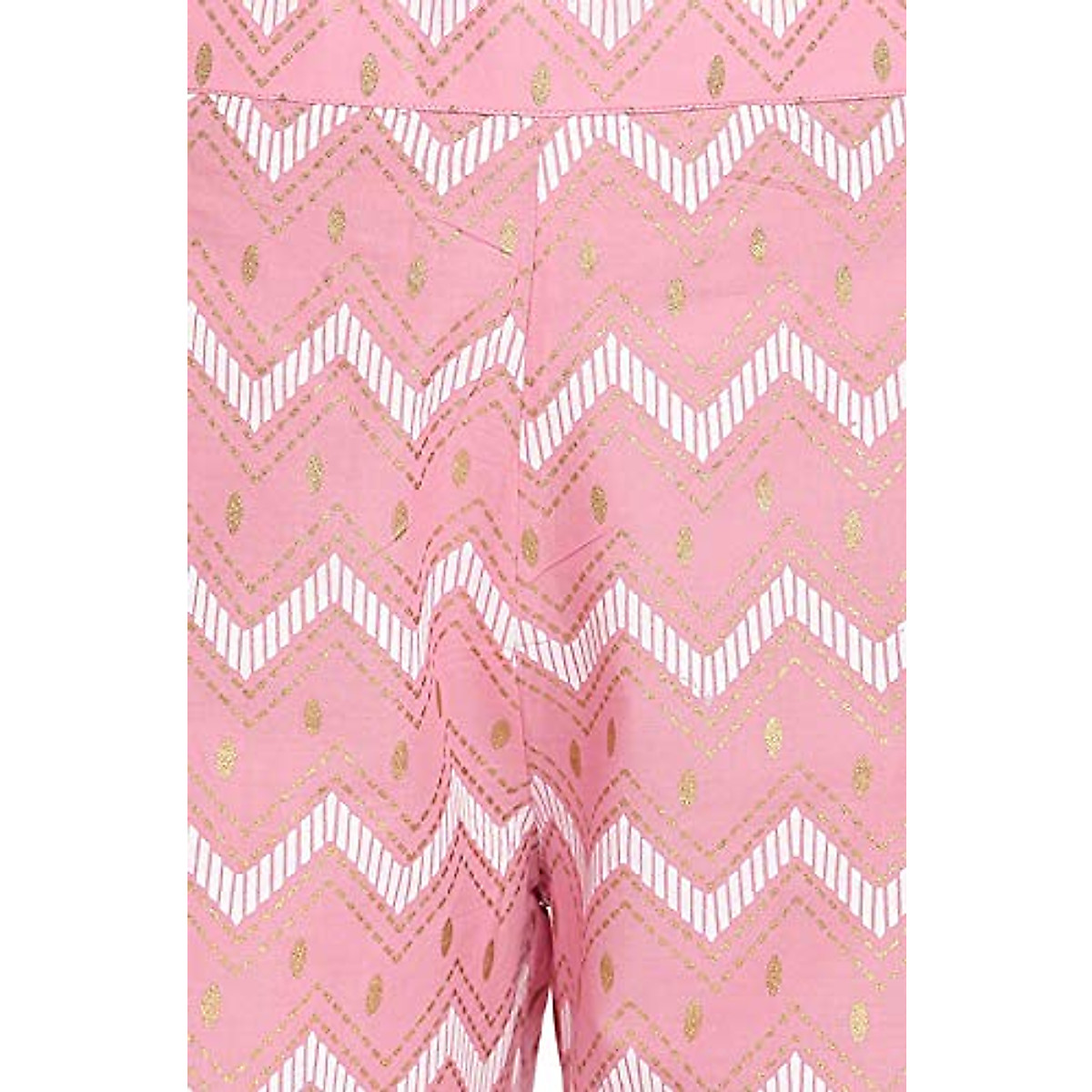 Janasya Women's Pink Foil Printed Cotton Kurta with Palazzo