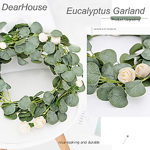 DearHouse 2pc Artificial Eucalyptus Garland Faux Silk Eucalyptus Leaves Vines Handmade Garland Greenery Wedding Backdrop Arch Table Decor, 6.1ft/pc