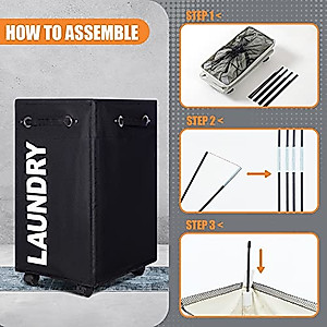 CAROEAS 23" Pro+ WHEELED Laundry Hamper Black&White Breathable Cover Heavy Duty Laundry Sorter Dirty Clothes Organizer Waterproof Foldable Laundry Basket Extra Large Laundry Bag (Pro Plus 23",Black)