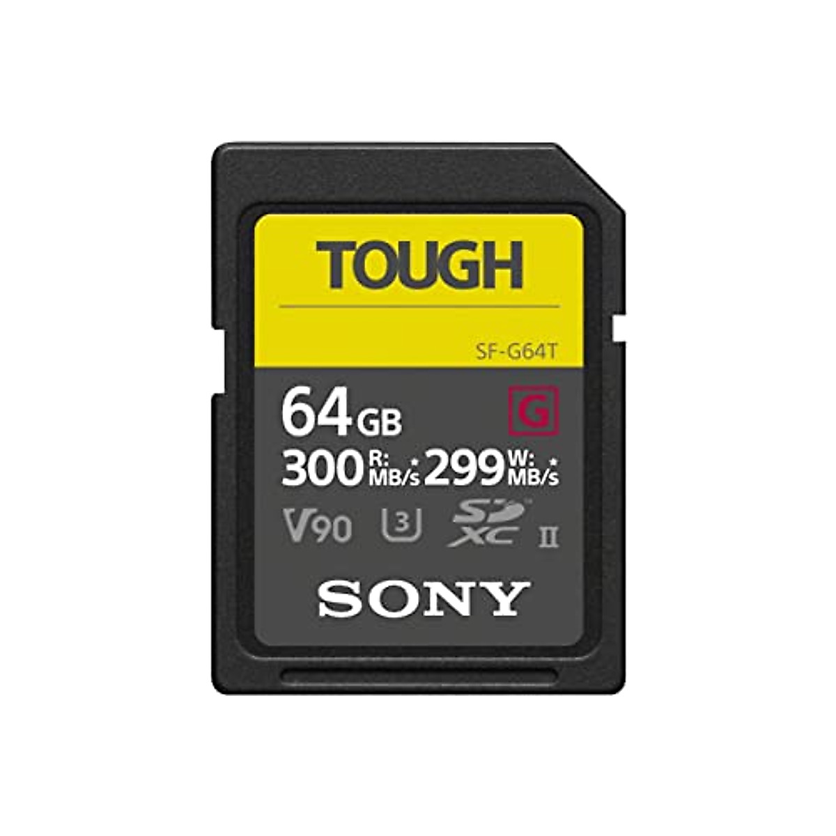 Sony TOUGH-G series SDXC UHS-II Card 64GB, V90, CL10, U3, Max R300MB/S, W299MB/S (SF-G64T/T1), Black