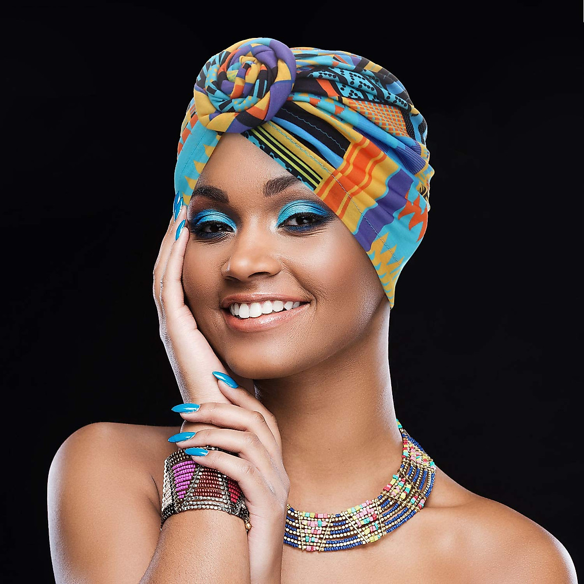 SATINIOR 6 Pieces Women African Turban Flower Knot Pre-Tied Bonnet Beanie Cap Headwrap