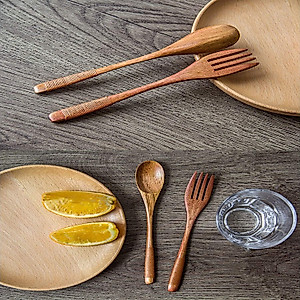 XMHF Wooden Spoons Forks Set Kitchen Tableware Dinnerware Flatware Natural Wood Cutlery Wooden Dinner Utensil Set, 2 Spoons and 2 Forks Brown Tied Line