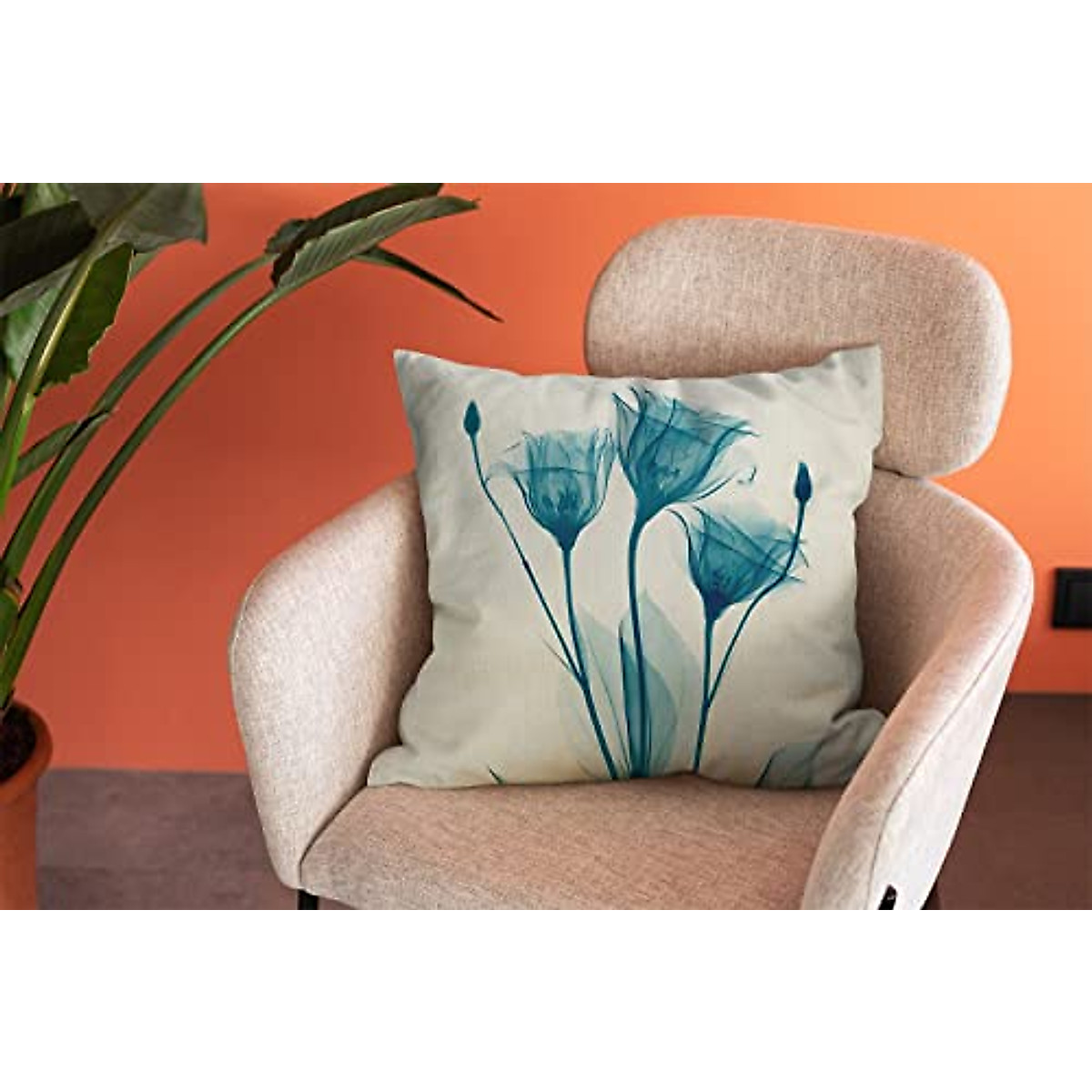 Pillow Covers 18 X 18 Inch Set of 4, Floral Plants Decorative Pillow Covers Summer Outdoor Pillow Covers Linen Square Pillow Cases Sofa Cushion Case for Farmhouse Living Room Patio Home Decor