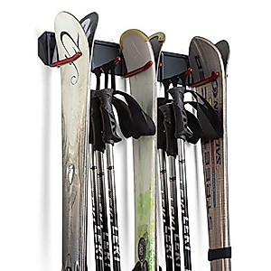 Wall Mounted Horizontal Rack for Storage of Skis and Poles-Heavy Duty Weatherproof Nonslip Garage Wall Organizer for Carrying Snowboard, Hockey Sticks, Skates, Helmets (Large, 2 Ski Sets)