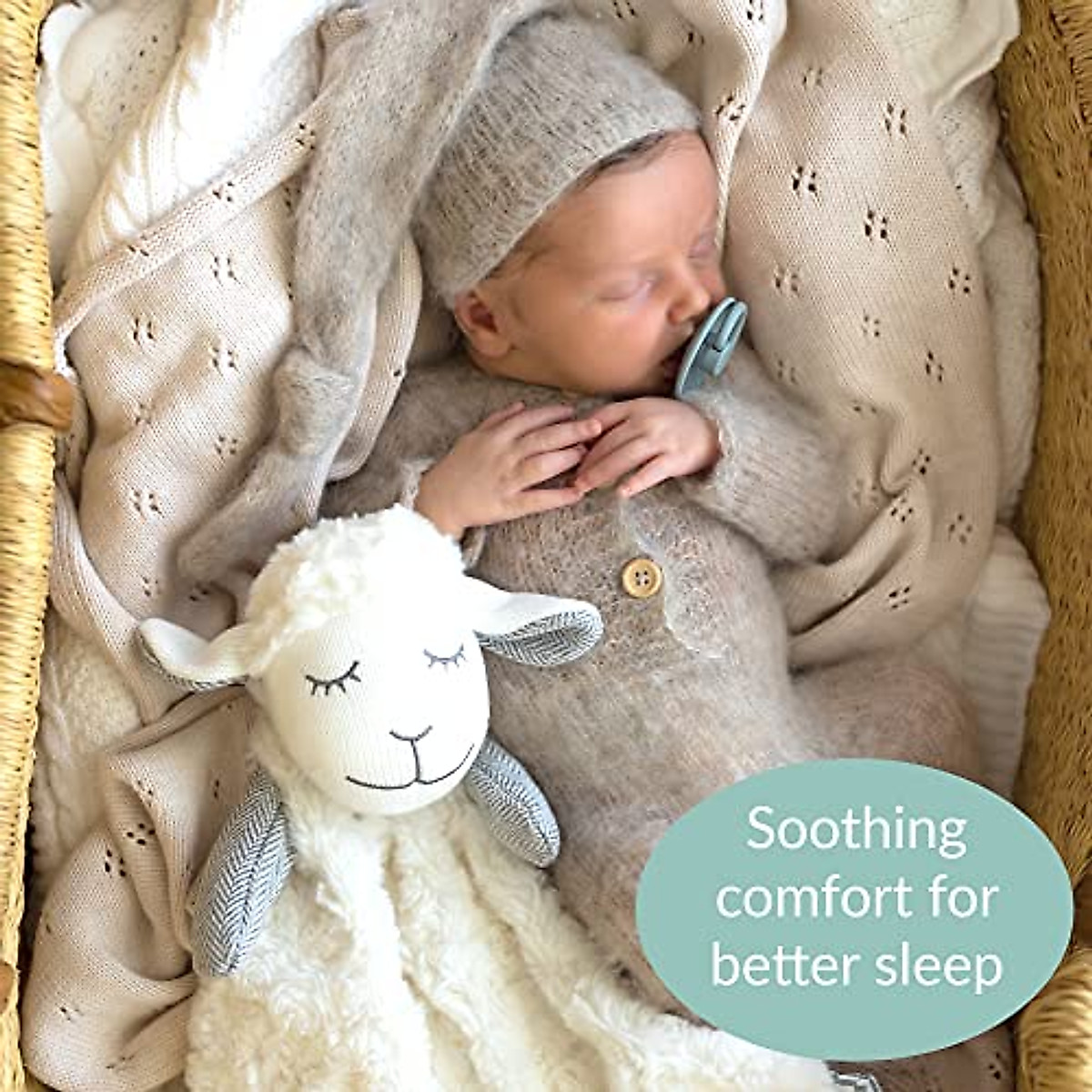 Yuppie Mommy Poppy Lamb Handmade Lovey Security Blanket Gift for Baby Boy or Baby Girl — Soft Baby Blanket with Lamb Stuffed Animal with Pacifier Ties Lovies for Newborns and Babies