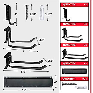 PROHIKER Aluminum and Steel Garden Tool Storage Rack, 16 in x 16 in, Black, 550 lbs Capacity, Easy Assembly