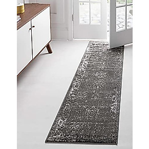 Unique Loom Sofia Collection Area Rug - Casino (2' x 6' 7" Runner, Dark Gray/ Ivory)