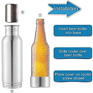 Beer Bottle Insulator,2Pack Stainless Steel Beer Bottle Holder，Beer Cooler Keeps Drinks Colder with Beer Opener,Longer,for Camping/Fishing/Beach