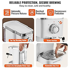 VEVOR Espresso Coffee Machine, 15Bar Semi-Automatic Espresso Maker with Milk Frother Steam Wand, Professional Cappuccino Latte Machine with High-Power Boiler & Removable Water Tank, NTC Control System