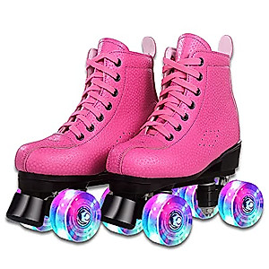 Perzcare Roller Skate Shoes for Women&Men Classic Honeycomb PU Leather High-top Quad Roller Skates for Beginner, Professional Indoor&Outdoor Four-Wheel Shiny Roller Skates for Girls Unisex