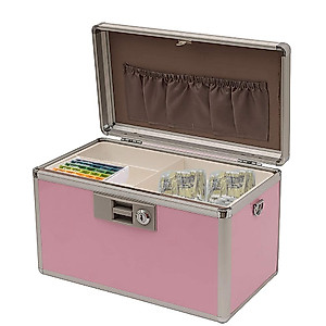 xydstay Medicine Lock Box, First Aid Safe Medication Storage Box,Layered Aluminum Daily Medicine Cabinet,Large Capacity Locking Medicine Storage Box for Family Use,14" x 7.9" x 8.7", Pink