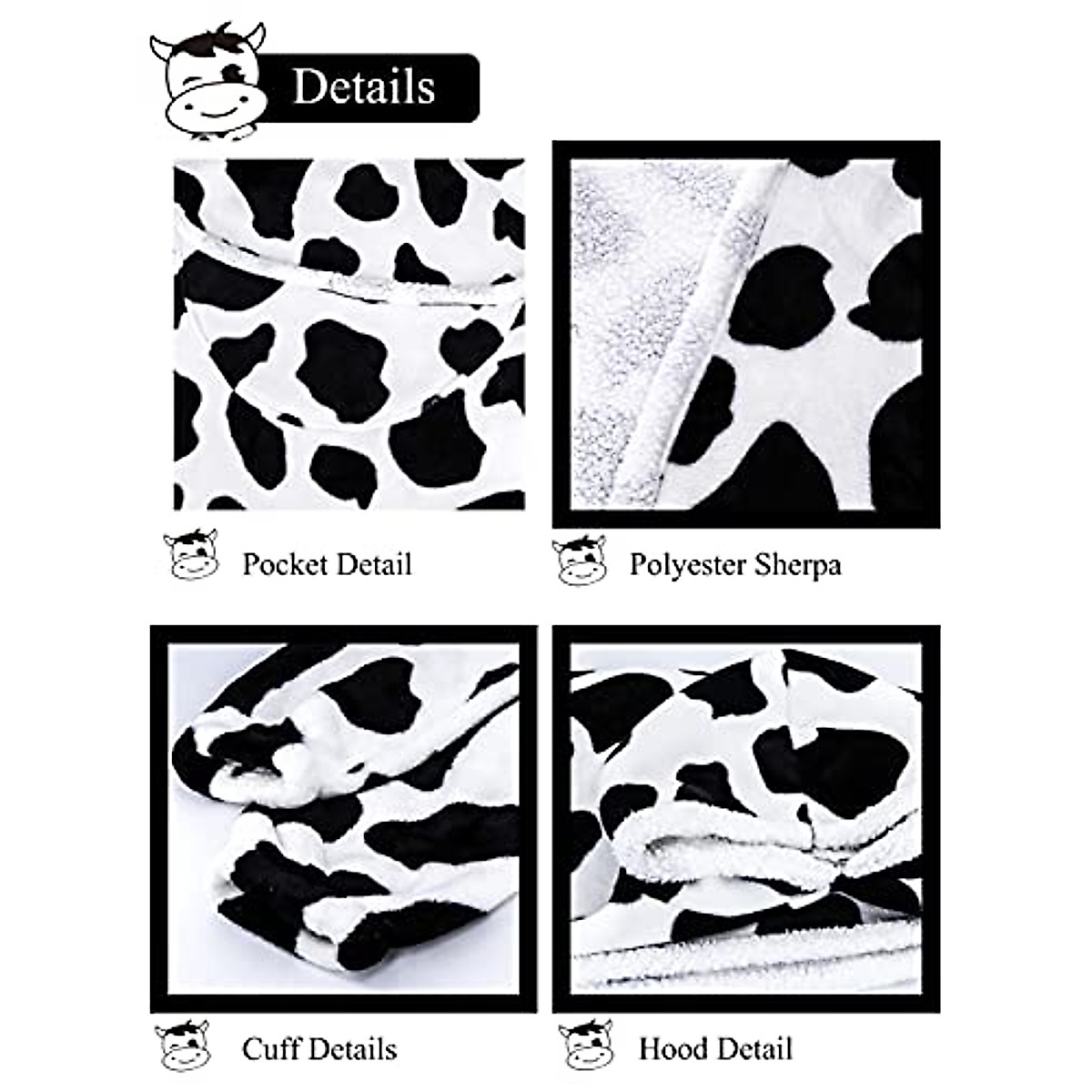 IamaCos Wearable Blanket Hoodie Cow Spot, Oversized Pullovers Sherpa Blanket Sweatshirt, Warm Cozy Throw Blanket, Thick TV Blanket for Women Men, Sofa Napping Working Camping Trip, One Size Fits All