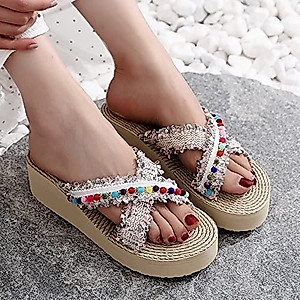 Beads Fashion Lacework Women's Shoes Heel Colorful Beach Shoes Slope Slippers Women Indoor Slippers Size 7