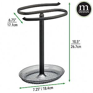 mDesign Steel Fingertip Towel Rack Stand with Base Tray - Towel Holder, Towel Bar for Bathroom, Kitchen, Powder Room - Holds Hand Towel, Washcloths - Rain Collection - Black