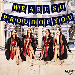 XtraLarge, We Are So Proud Of You Banner - No DIY Required, Graduation Banner | Gold and Blue Graduation Party Decorations 2023 | Blue and Yellow Graduation Backdrop for 2023 Graduation Decorations