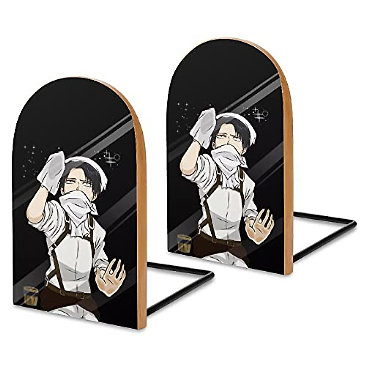 Anime Attack on Titan Wood Bookends for Shelves Office Book Stand Non-Skid Book Ends for Books Movies CDs 3 x 5 x 3.7 in (1 Pair/2 Pieces)