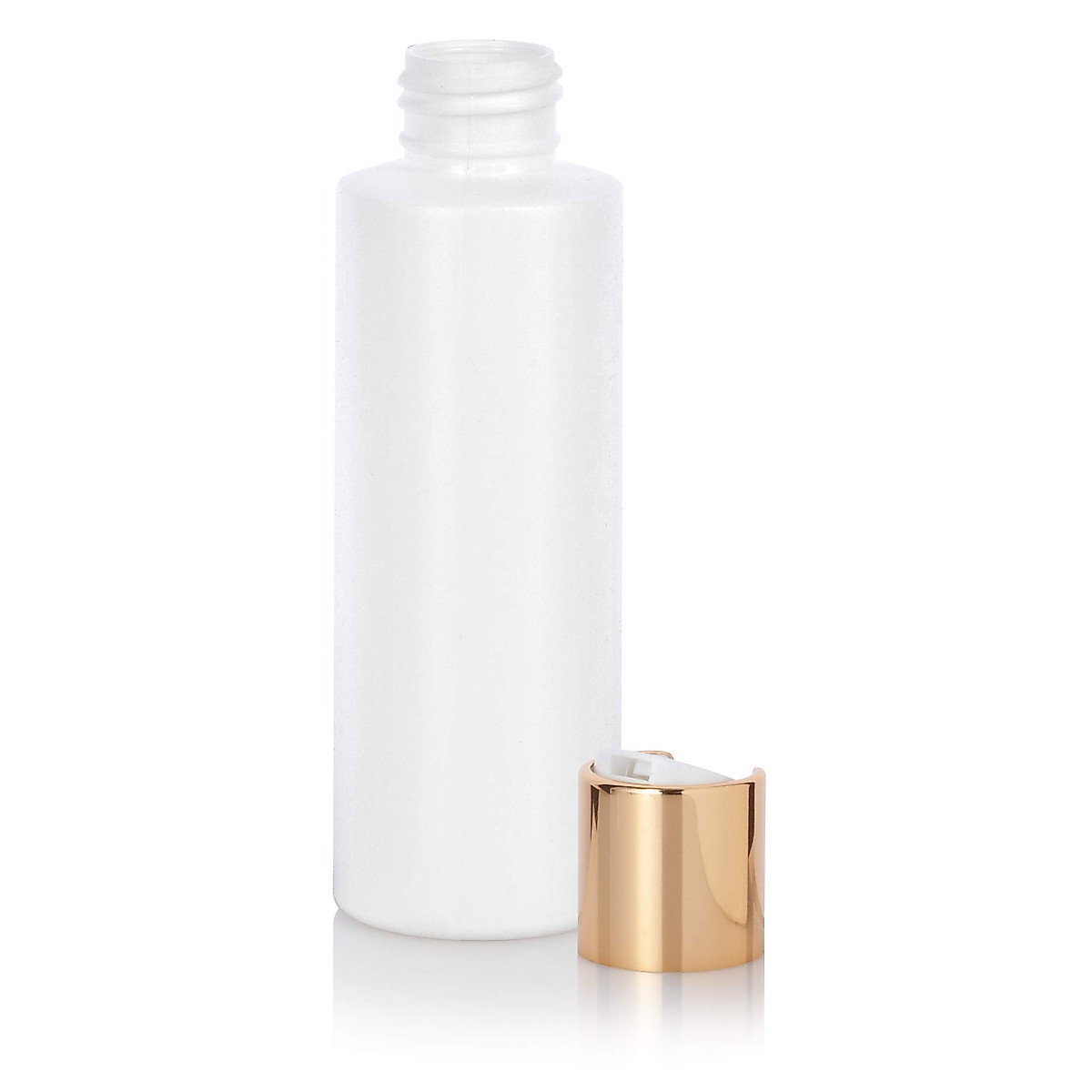 JUVITUS 4 oz / 120 ml White Plastic HDPE Refillable Cylinder Squeeze Bottle with (6 pack, Gold Disc Cap)