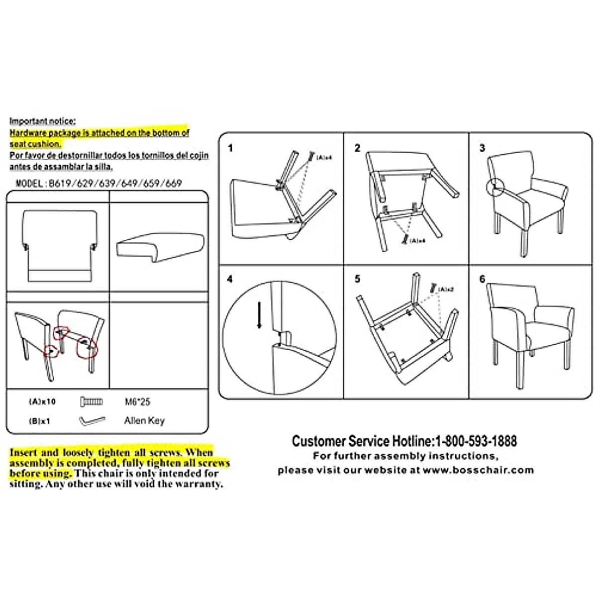 Boss Office Products Reception Box Arm Chair with Mahogany Finish in Black, 25"D x 24.5"W x 35"H