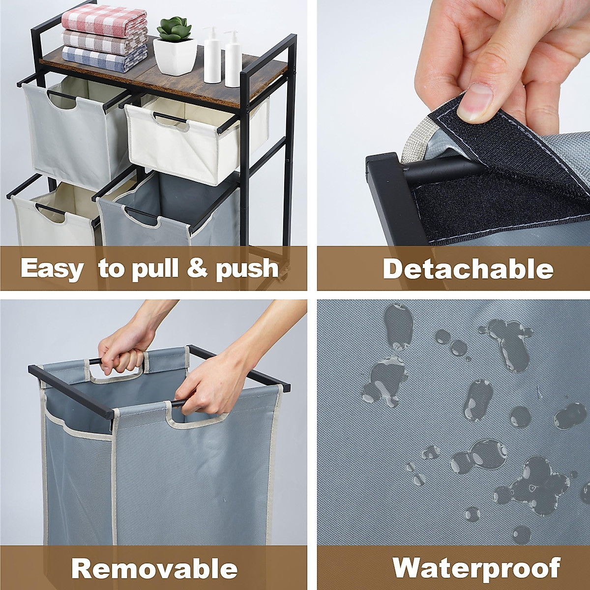 Nisorpa Rolling Laundry Hamper with Shelf, 4 Removable & Pull-Out Hamper Bags, 31 Gal (119L) Laundry Basket Organizerand, Large Laundry Sorter Clothes Hamper for Bathroom Laundry Room Organization