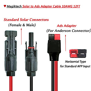 Magiktech Solar Panel Kits Charge Cable Compatible with Anderson Adapter and Solar Connectors for Portable Power Stations Solar Generators (10AWG 12FT Horizontal)