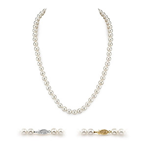 The Pearl Source 14K Gold 5.0-5.5mm AAAA Quality Round White Freshwater Cultured Pearl Necklace for Women 18" Princess Length