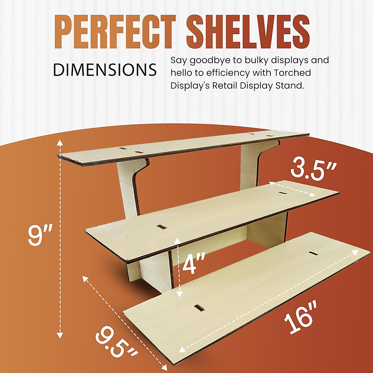 3-Tier Straight Wooden Retail Table Display Stand with Shelves for Products - Portable | 3 Step Straight Display Rack for Retail Table Top, Counter Top, Craft Shows, Farmers Market, Tradeshows 9.5" L