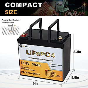 12V Lithium Battery-50Ah Lithium Phosphate Iron LiFePO4 Deep Cycle Battery,50A BMS,4000+ Cycles,Perfect for RV,Trolling Motor,Home Storage,Solar Power System and Outdoor Camping