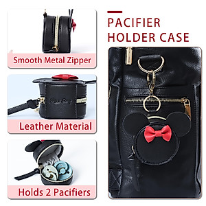 miss fong Pacifier Holder Case with Clip, Pacifier Pouch Cover, Pacifier Charm Pod with Clasp Attach to The Strollers & Diaper Bags, Hold 2 Pacifier or Nipple Shield(Bow Black)
