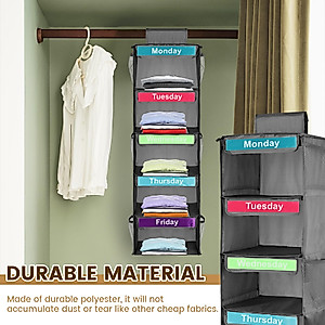 Weekly Clothes Organizer for Kids 5-Shelf Days of The Week Clothes Organizer Shelf Hanging Kids Closet Organizer Versatile Kids Weekly Clothes Organizer for Hats T-Shirts Bags Towels Underwear (Gray)