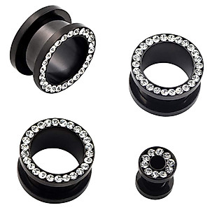 Stuppendux 4Pairs Stainless Steel with Zircon Double Flared Ear Gauges Tunnels Plugs Flesh Expander Earrings Body Piercing Jewelry Set for Women Men 5/8" 16mm