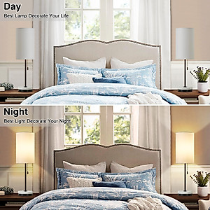 Luvkczc Minimalist Table Lamp Set of 2, Nightstand Lamp for Bedroom Living Room, Modern Pull Chain Bedside Lamp with Marble Base, Fabric Shade, Small Desk Lamp for Home, Office, Reading